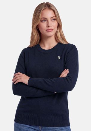 U.S.Polo Association Rundhalspullover USDaliia Damen Feinstrick mit Logo-Stickerei Klassischer Strickpullover mit Rippb&uuml;ndchen und bequemer Passform