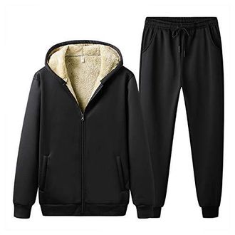 Jamron Homme Grande Taille 2 Pi&egrave;ces Hiver Ensemble de Surv&ecirc;tement &agrave; Doublure Polaire V&ecirc;tements de Sport de Jogging Noir 6XL