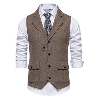 Generic Gilet en tweed pour homme - Gilet de costume d&eacute;contract&eacute; pour homme avec simple boutonnage - Costume moderne - Gilet &eacute;l&eacute;gant - Gilet de travail l&eacute;ger 