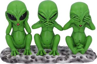 Nemesis Now Three Wise Marsians Alien-Figuren, 16 cm, See Hear Speak No Evil, Harz, grün