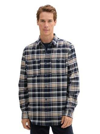 Tom Tailor Herren Comfort Fit Hemd im Karomuster, 36637 - Navy Offwhite Brown Check, XXL