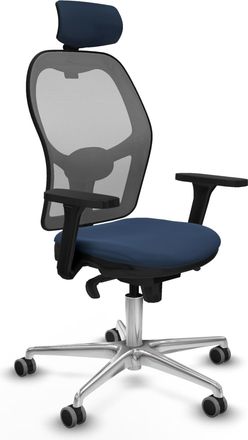 Piqueras y Crespo Gepolsterter B&uuml;rostuhl mit 3D-Armen, h&ouml;henverstellbare Lendenwirbelst&uuml;tze und Kopfteil, h&ouml;henverstellbar und neigbar, Grau/Marineblau