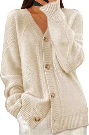 Generic Pull &agrave; col en V pour femme - Style d&eacute;contract&eacute; et polyvalent - Coupe-vent - Manches longues, abricot, Taille XS