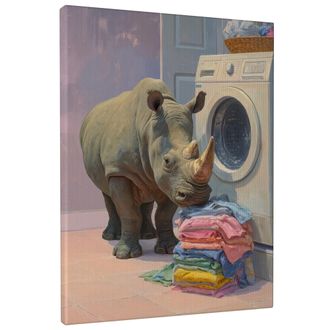 Generic Fantasievolles Nashorn-W&auml;sche-Leinwand-Kunst, bunter Tierdruck, verspielte Heimdekoration f&uuml;r Wohnzimmer, Schlafzimmer, Waschk&uuml;che, lustige Kunst, 40,