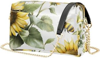 Mnsruu Sacs à bandoulière en cuir pour femme, motif tournesol, abeille, carreaux, sacs à main