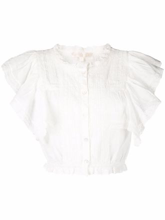 LoveShackFancy Cropped-Hemd mit R&uuml;schen - Wei&szlig;