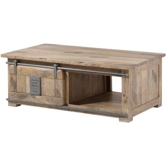 Massivmoebel24 Table basse en bois de manguier 120x70x45, vernis beige, railway 3007