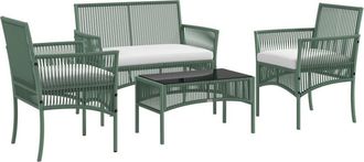 OUTSUNNY Salon de jardin 4 places 4 pi&egrave;ces style colonial table basse coussins inclus r&eacute;sine tress&eacute;e fil&eacute;e aspect rotin vert