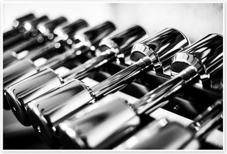 Posterlounge Gewichte in einem Fitnessstudio Poster von Matthew Williams-Ellis 30 x 20 cm Schwarz-Wei&szlig; Wandbilder Wanddeko