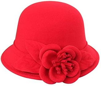 Generic Chapeau en tissu pour femme - Automne et hiver - Motif fleurs - Haut rond - D&eacute;contract&eacute; - Petit chapeau melon - Chapeau cloche chaud, C, M