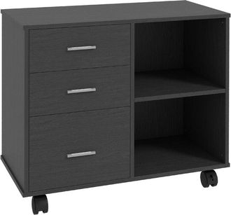 HOMCOM Homcom - Support dimprimante organiseur bureau caisson 3 tiroirs + 2 niches + grand plateau panneaux particules noir