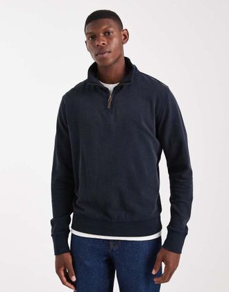 Superdry Essential - Pull classique à demi-zip - Bleu marine foncé