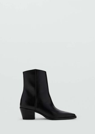 Mango Bottines cuir talon bloc noir - Femme - 35 - MANGO