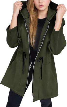 Generic Sweat &agrave; capuche doubl&eacute; en polaire pour femme - Sweat &agrave; capuche zipp&eacute; surdimensionn&eacute; &agrave; manches longues et cordon de serrage &agrave; la taille, vert militaire