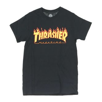 Thrasher Flame Tee Schwarz/Gelb Kurzarm T-shirt - - Tops - Herren - Schwarzk - S