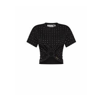 John Richmond T-Shirt mit dekorativen Applikationen und gerafftem Detail in der Mitte - - Tops - Damen - Schwarzk - XS