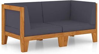 vidaXL Bois dAcacia Massif Canap&eacute; 2 Places avec Coussins Sofa de Terrasse Canap&eacute; dExt&eacute;rieur Meuble de Terrasse Meuble dExt&eacute;rieur Gris Fonc&eacute;