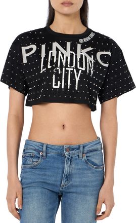 Pinko Damen Bomba Jersey, mercerisiert, Logo und St&auml;dte T-Shirt, Z99_Schwarz Limousine, X-Small