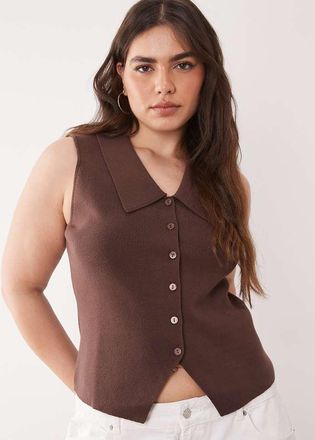 Nobody's Child Gilet de costume &agrave; col en maille de coton m&eacute;lang&eacute; - Chocolat-Marron