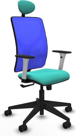 Piqueras y Crespo Sessel Home Office mit wei&szlig;en und schwarzen Armlehnen, h&ouml;henverstellbarer Lendenwirbelst&uuml;tze und festem Kopfteil, ausgestattet mit 3 Positionen, Blau/