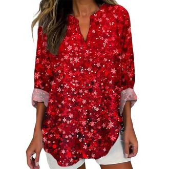 Generic Chemisier Femme Coton Lin Chic D&eacute;contract&eacute; Chemises Ete &Agrave; Manches Longues &Agrave; Col en V Loose Hauts L&eacute;gers Comfy Tuniques Mode Coton Et Lin Grande Taille