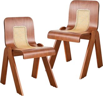 Generic Esszimmerstühle 2er-Set - Massivholz Mit Rattan-Rückenlehne, Armlose Bauernhaus-Küchenstühle for Esszimmer Oder Wohnzimmer(Walnut)