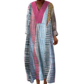 Generic Robes graphiques d&eacute;contract&eacute;es midi 2025 col en V manches longues r&eacute;tro robes amples femmes robe fourreau mini robe, bleu clair, XXL