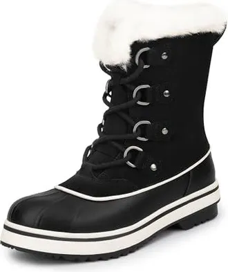 Dream Pairs Bottes de Neige pour Femmes Confortable Bottes Hautes de Hiver à Lacet Réglable Bottines Chaude et Durable,Size 41.5,Noir,SDSB2412W