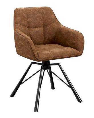 Woltu Chaise Bureau Pivotante &agrave; 360&deg;, Chaise Salle &agrave; Manger Scandinave, en Similicuir Vintage, Assise Rembourr&eacute;e, Pieds en M&eacute;tal, Marrone Clair