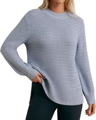 Grace Karin Pull pour femme col b&eacute;nitier manches longues avec ourlet fendu tricot&eacute; d&eacute;contract&eacute;, gris clair, S