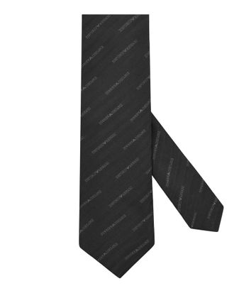 Emporio Armani Seidenkrawatte mit Label-Schriftzug und Diagonalstreifen in