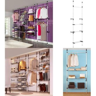 vidaXL Système de garde-robe télescopique barres et étagère Aluminium - Système De Rangement - Armoire Télescopique - Dressing Pliable - Organisation De
