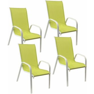 Happy Garden Happy Garden - Lot de 4 chaises marbella en textil&egrave;ne vert - aluminium blanc