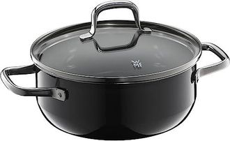 WMF Fusiontec Essential Kochtopf groß, 20 cm, Glasdeckel, Bratentopf Induktion, 2,4l, High-Tech Keramik, kratzfest, unbeschichtet, schwarz, Made in German
