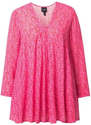 Ulla Popken Longbluse Bluse Bl&uuml;ten A-Linie Carr&eacute;-Ausschnitt Langarm