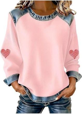 Generic Sweat-shirt &agrave; manches longues en tricot patchwork pour la Saint-Valentin pour femme - Haut &agrave; manches longues - Chemises graphiques damour - Pull d&eacute;con