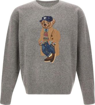 Polo Ralph Lauren Pull Heritage Bear &agrave; col rond - Homme - Pulls - Gris - Taille: L