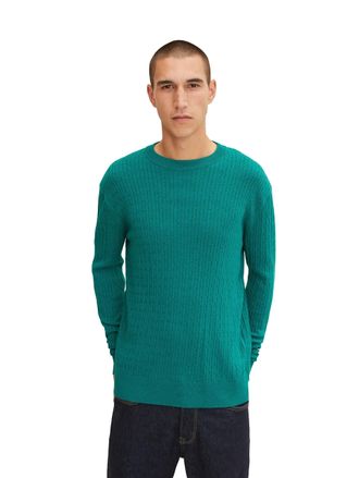 Tom Tailor Herren Strickpullover mit Zopfmuster 1032290, 30316 - Light Rough Green Melange, 3XL