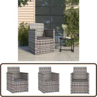 vidaXL Gartensessel mit Kissen Grau Poly Rattan - Gartensessel - Gartenstuhl - Outdoor Möbel - Balkonmöbeln - Lounge Sessel