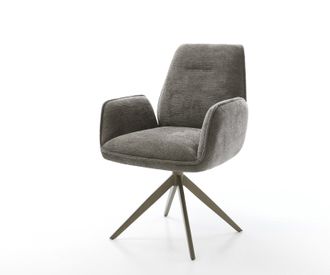 DELIFE Drehstuhl Zoa-Flex Boucl&eacute; Soft Schlamm Kreuzgestell breit Effektfinish Titan 360&deg; drehbar Wippfunktion Taschenfederkern, Esszimmerst&uuml;hle