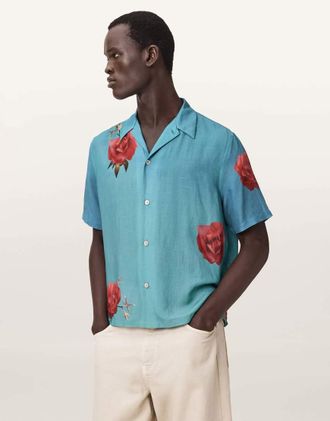 AllSaints Fleur Fazed - Kurz&auml;rmliges Hemd in Ankerblau