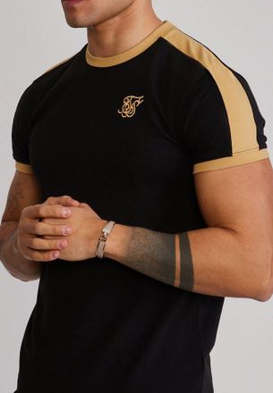 Siksilk T-Shirt SikSilk Herren Schwarz and Gold Stripe Ringer T-Shirt
