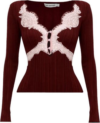 Self Portrait Lace-Trim Viscose Blouse - Bordeaux