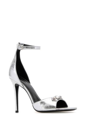 Balenciaga Womens City Up Heel Sandal Silver Lamb Leather