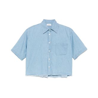 Mazzarelli Femme, Blouses et Chemises, Bleu, Taille: 38 FR Chemise Bleu Indigo Manches Courtes