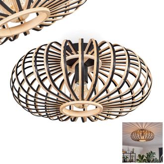HOFSTEIN Deckenleuchte Oravi, moderne Deckenlampe aus Metall/Bambus in Schwarz/Naturfarben, Deckenleuchte im Boho-Design mit tollem Lichteffekt an der Decke, Ø