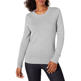 Amazon Essentials Damen Pullover Mit Rundhalsausschnitt Aus 100 % Baumwolle (Erh&auml;ltlich In &Uuml;bergr&ouml;&szlig;e), Hellgrau Meliert, M