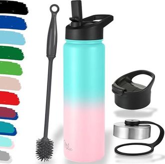 Milu Bouteille en acier inoxydable 500ml, 750ml, 1l (+3 couvercles) - Bouteille thermo avec paille, bouteille deau, pour boissons chaudes, froides et gazeu