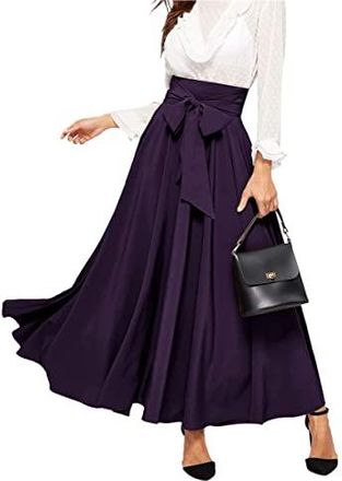 Minetom Jupe Longue Femme Taille Haute Jupe avec Noeud Papillon Couleur Unie A-Ligne Maxi Jupe De Mariage Cocktail A Violet S