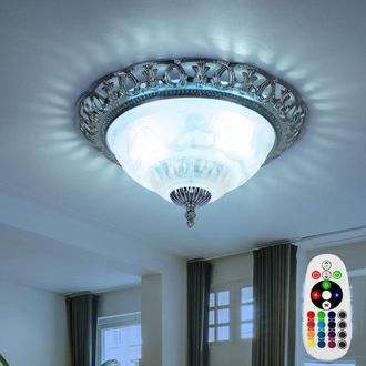 Globo Lighting Landhaus Stil Decken Lampe Blumen Glas Leuchte Dimmer Fernbedienung im Set inkl RGB LED Leuchtmittel
